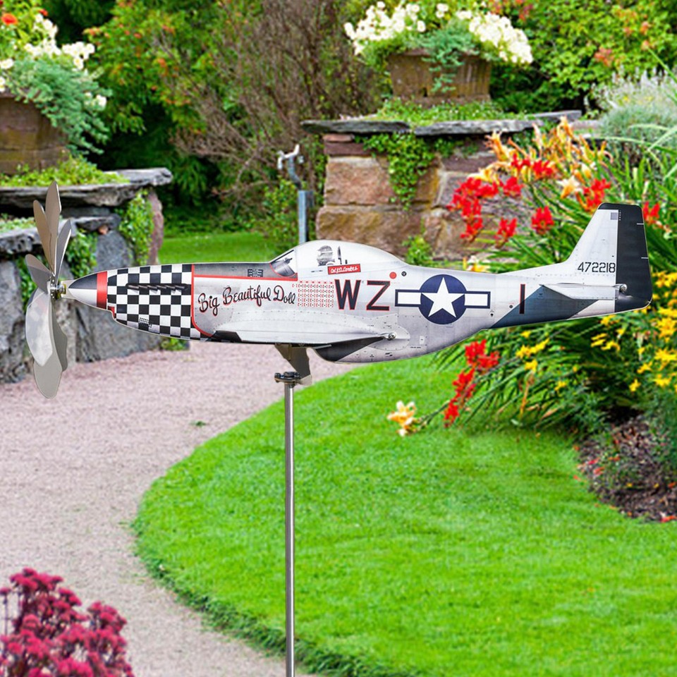 3D Plane Garden Wind Spinner Plane Metal Airplane Weather Vane Outdoor ...