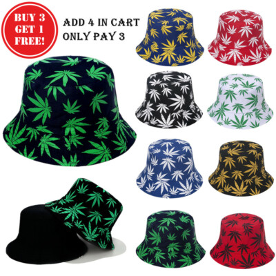 Marijuana Leaf Revisable Bucket Hat Fishing Cap Cotton Boonie Camping ...