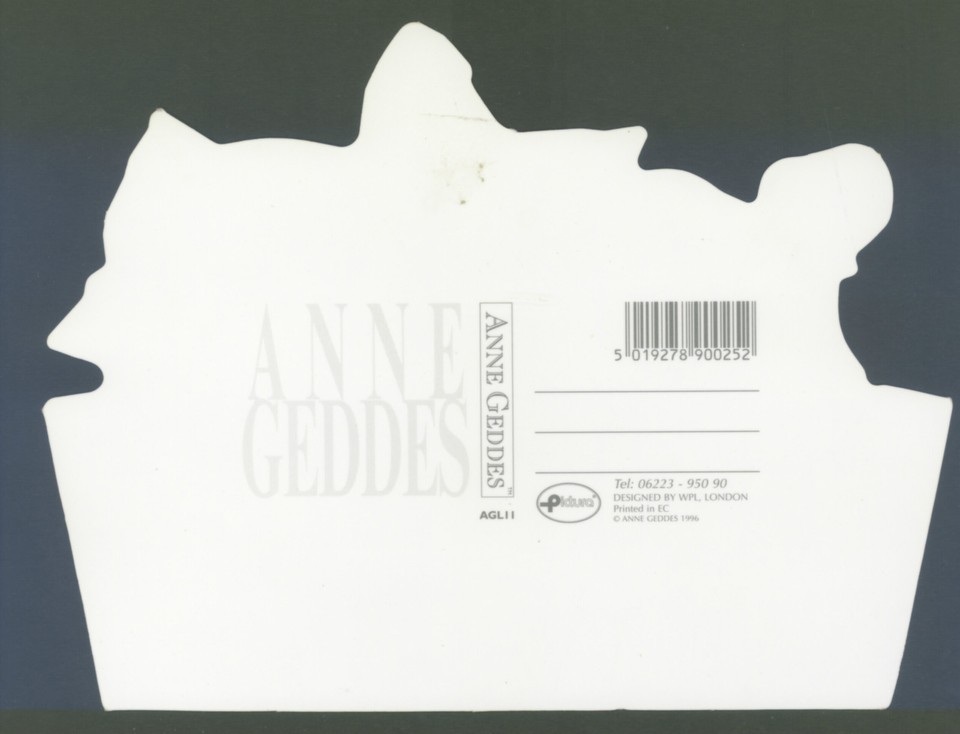 ANNE GEDDES...LARGE DIE-CUT POSTCARD,SPRING DAFFODIL BABY FLOWERS ...