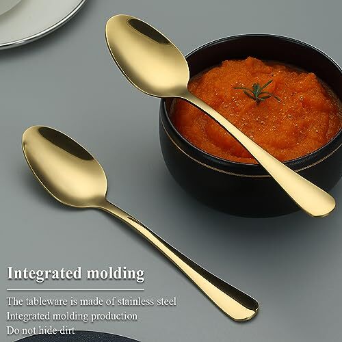 Gold Dinner Spoons 12 Pieces Gold Titanium Plating Stainless Steel 7 ...
