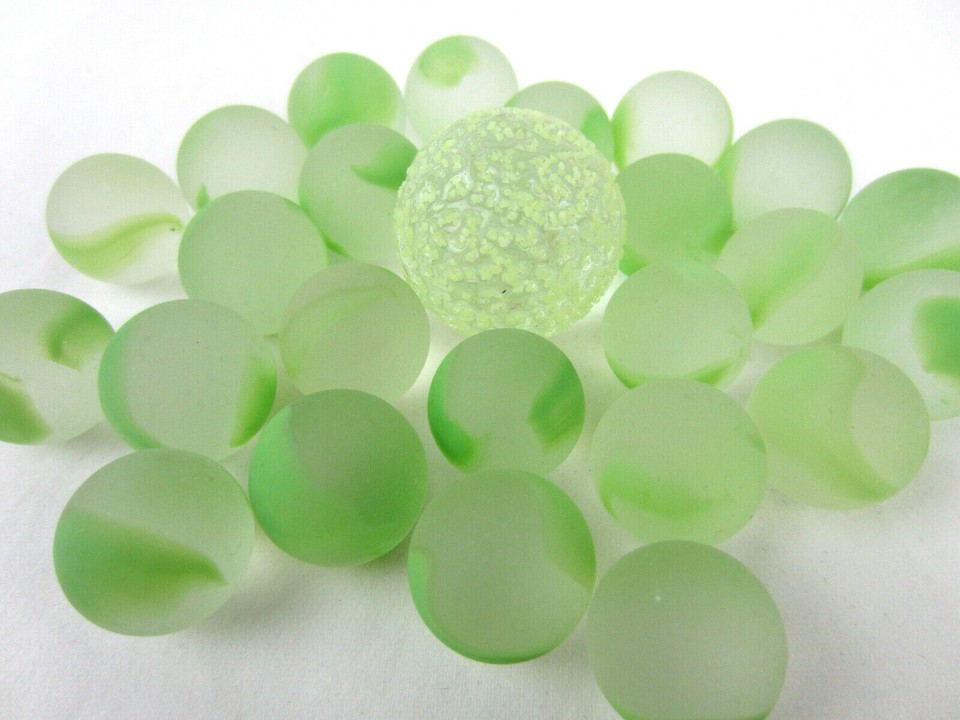 25 Glass Marbles MOON GLOW Green game pack vtg style Shooter Patch Mib ...