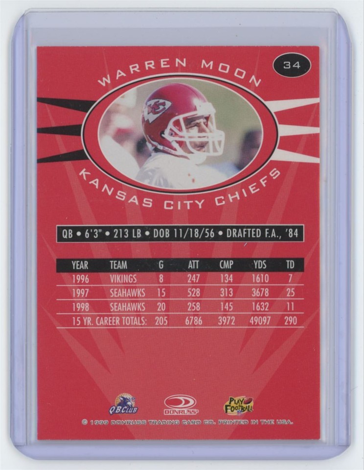 1999 Donruss Preferred QBC Warren Moon . Kansas City Chiefs #34 | eBay