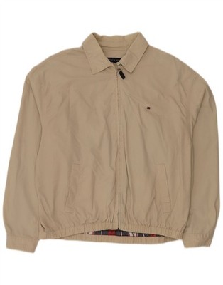TOMMY HILFIGER Mens Loose Fit Bomber Jacket UK 40 Large Beige Cotton ...