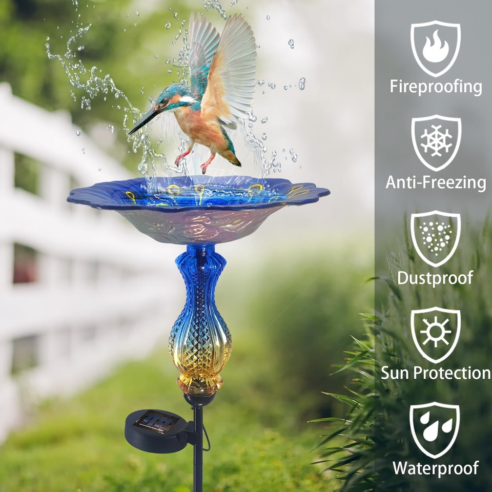 Peacock Bird Bath for Outdoor - Glass Bowl Solar Light Bird Baths Cage ...