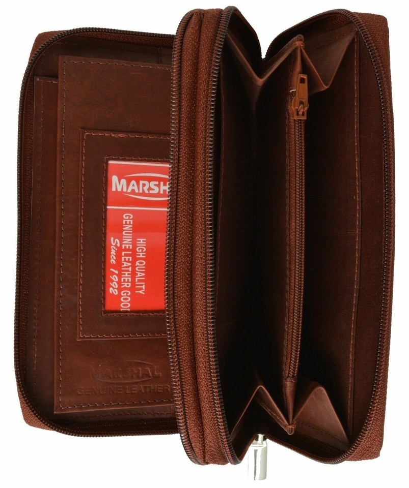 RFID Blocking Genuine Leather Checkbook Secretary Wallet 2 Zipper Card ...