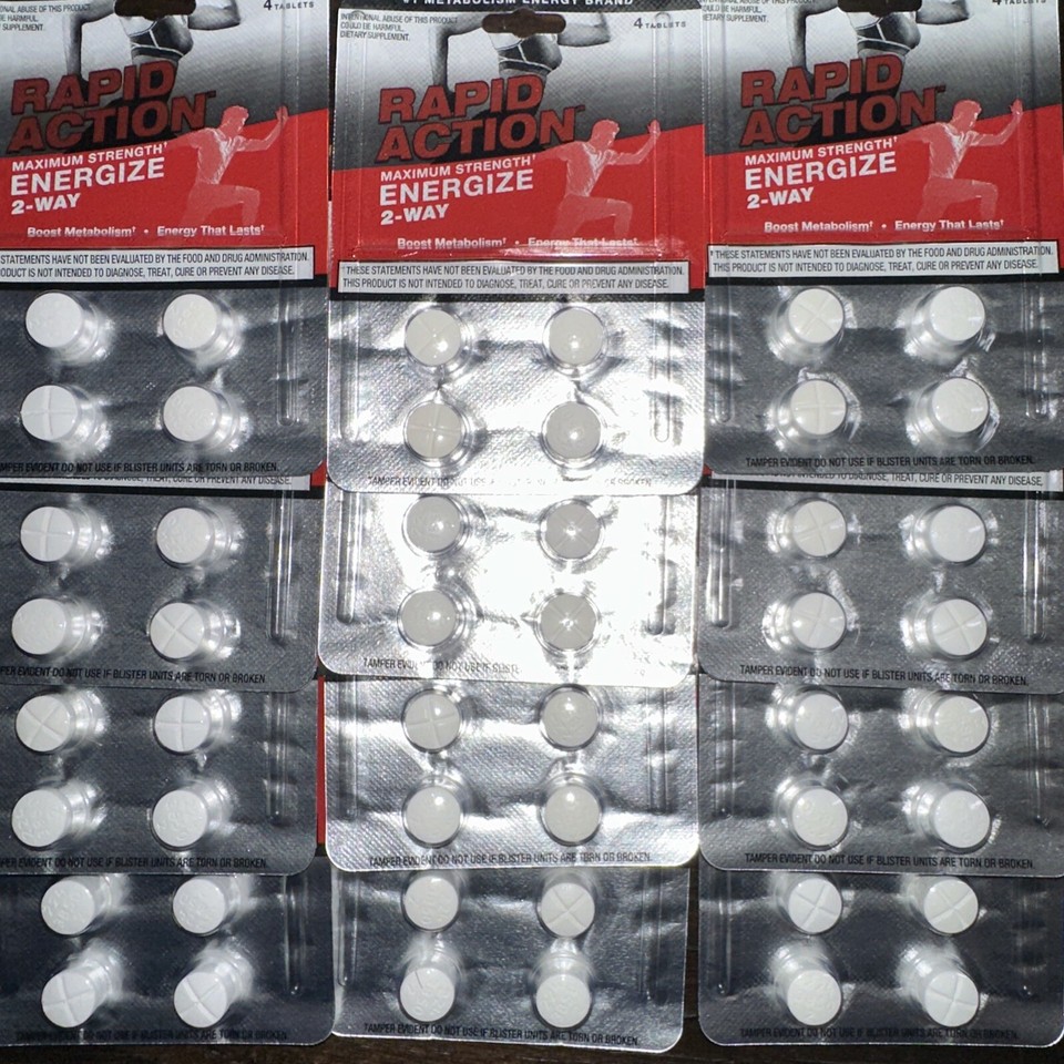 RAPID ACTION ENERGIZE 2-WAY ENERGY/DIET PILLS - 48 CT (12-4 CT PACKS ...