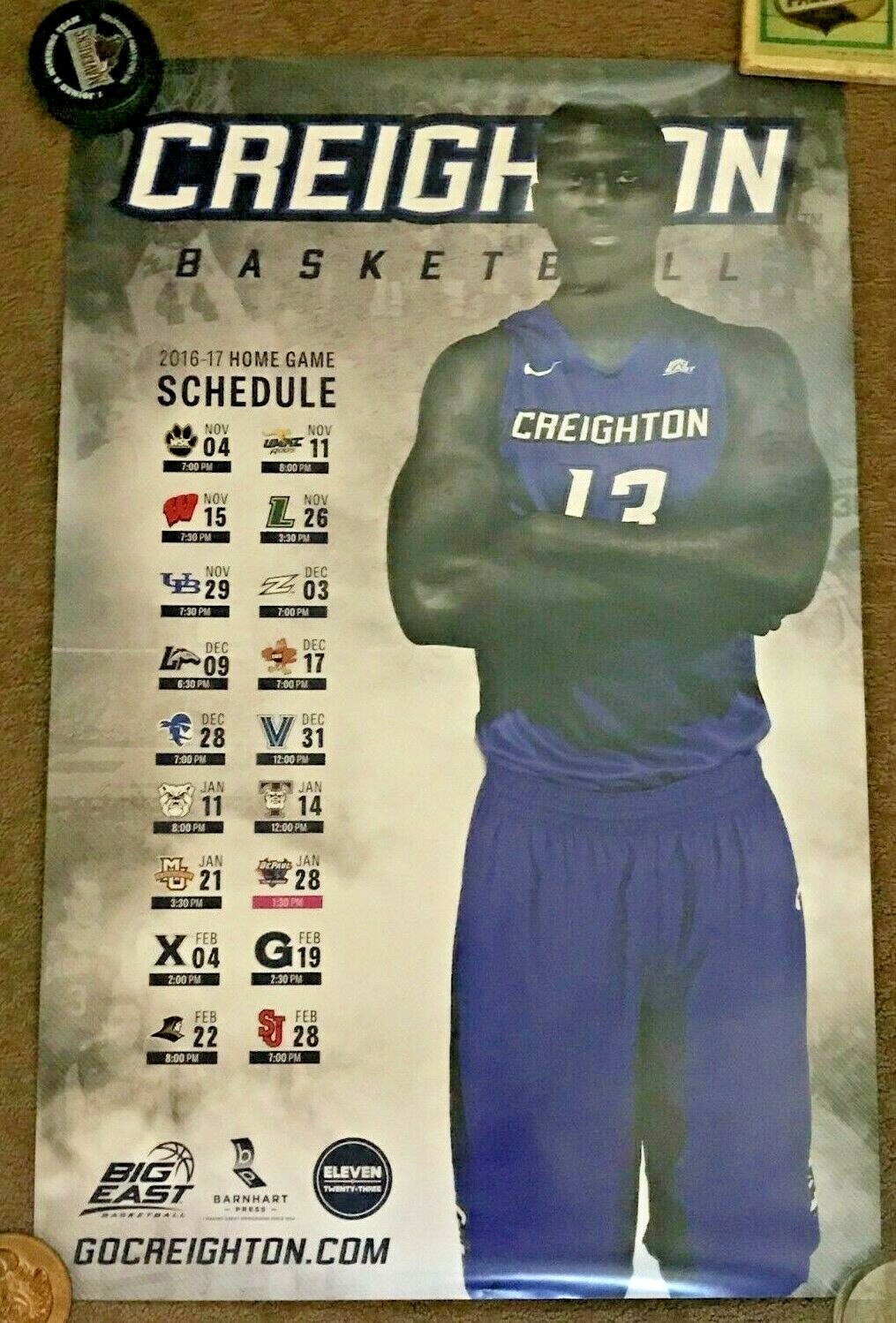 CREIGHTON UNIVERSITY BLUEJAYS 2016 - 2017 BASKETBALL SCHEDULE POSTER | eBay