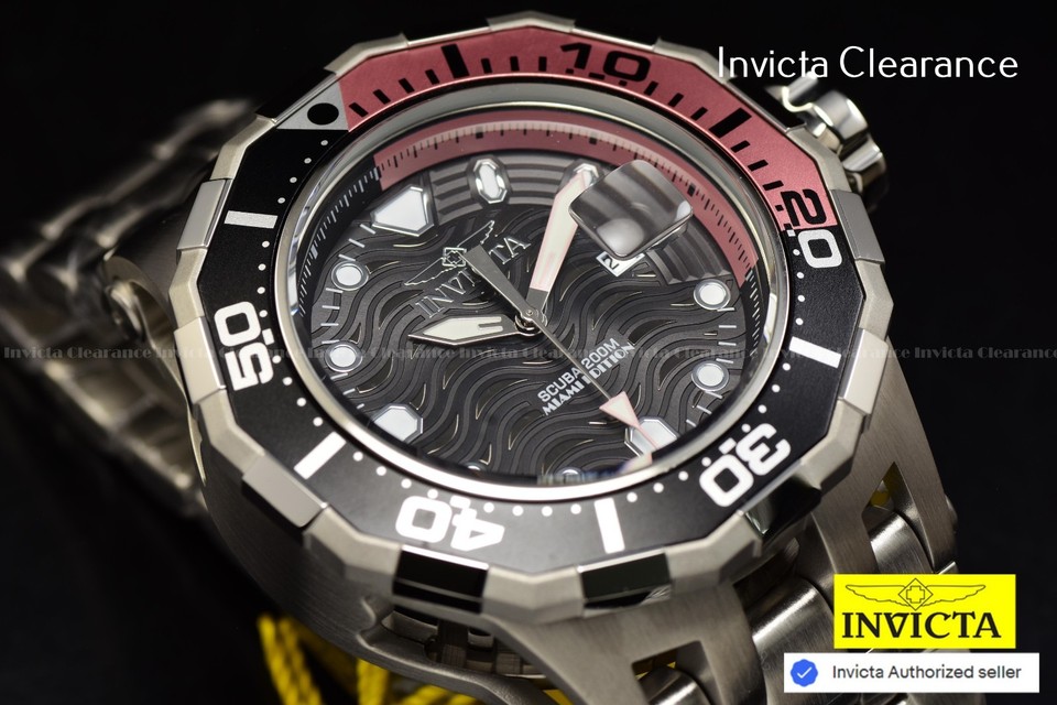 Invicta Pro Diver MIAMI EDITION 52mm PINK/BLACK Dial Mens Silver Tone ...