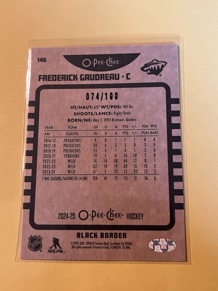 2024-25 O-Pee-Chee FREDERICK GAUDREAU #146 Retro Black Border 074/100 ...