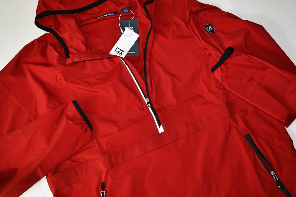Cutter & Buck Breaker Half Zip Pullover Popover Jacket Hooded Red ...