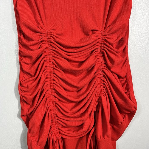 H&M Divided Red Ribbed Knit Ruched Bodycon Fitted Short Sleeve Dress ...
