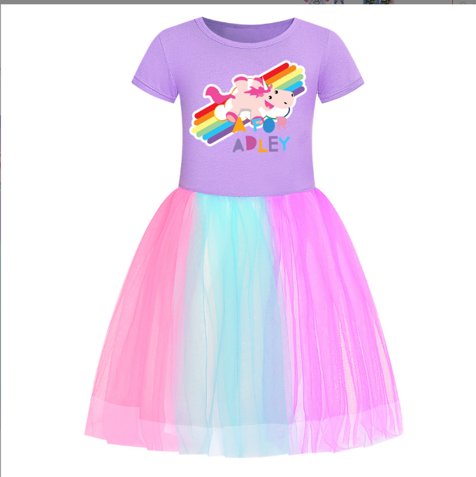 A FOR ADLEY Girls Kids Rainbow Tutu Dresses Dress Pleated Party Skirt ...
