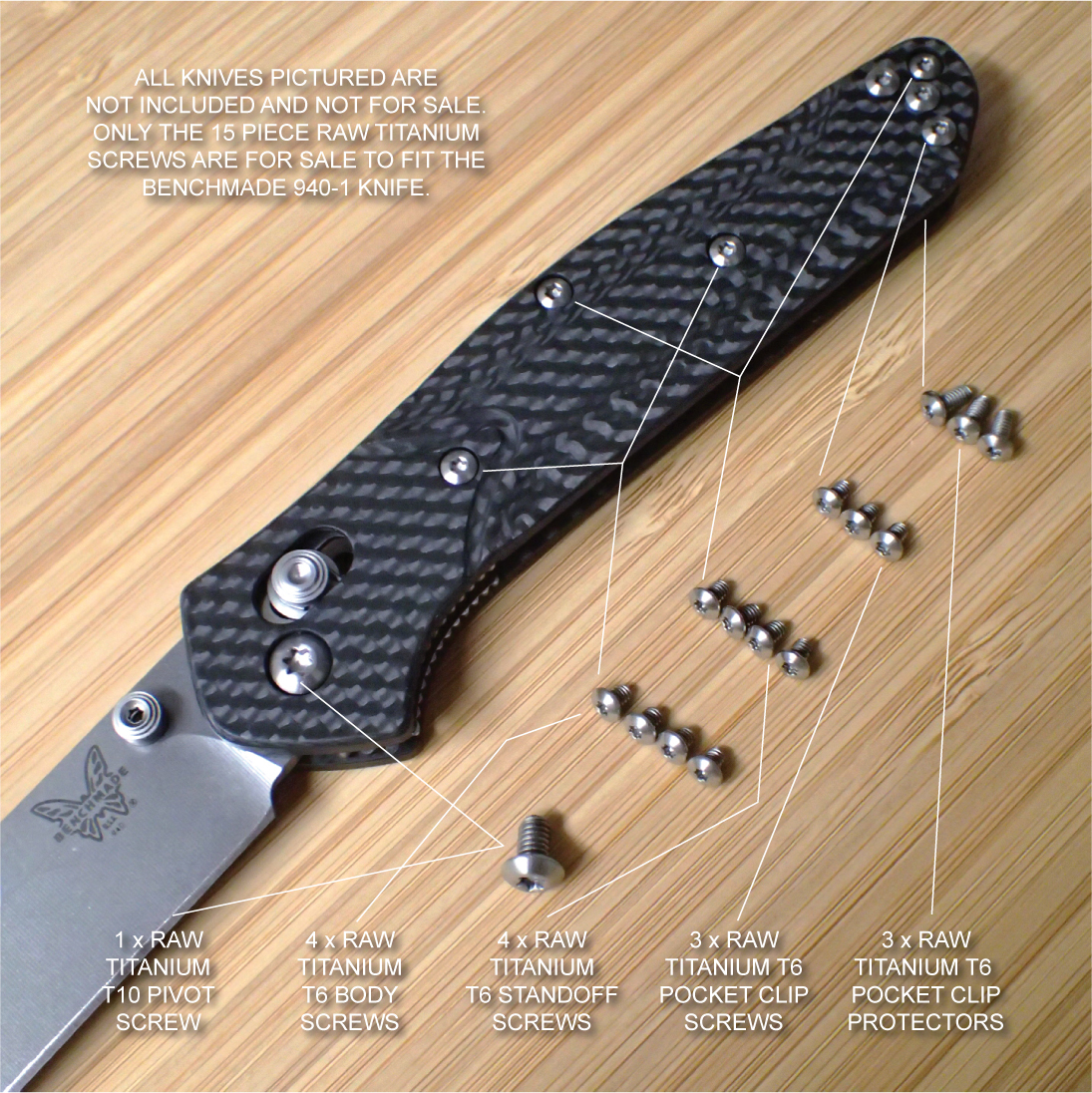 Benchmade 940-2 Osborne Knife 15 PC Custom Natural RAW Titanium Torx ...