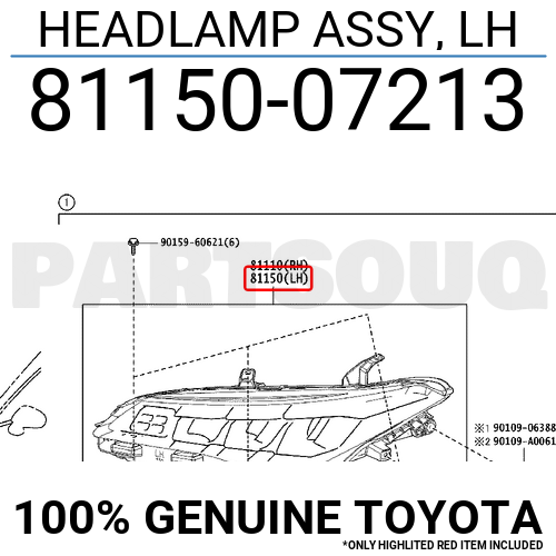 8115007213 Genuine Toyota HEADLAMP ASSY, LH 81150-07213 | eBay