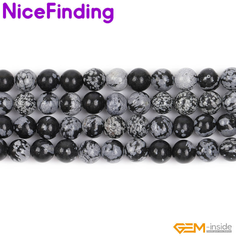 Natural Black Snowflake Obsidian Round Loose Gemstone Beads Jewelry ...