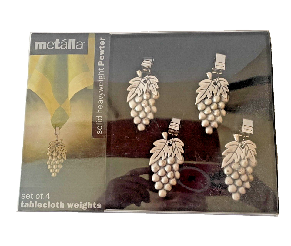 Metalla Tablecloth Weights Solid Pewter Heavyweight Clips Set 4 Grape ...