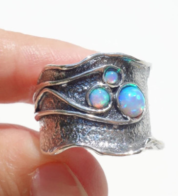 Blue Opal Ring 925 Sterling Silver size 6.5, 7 Handmade Hadar Designers ...