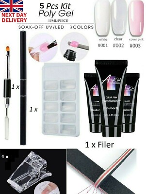 Poly gel Nail Kit DIY 5 PCS Kit Poly Builder Acrylic Art UV Lamp Glue ...