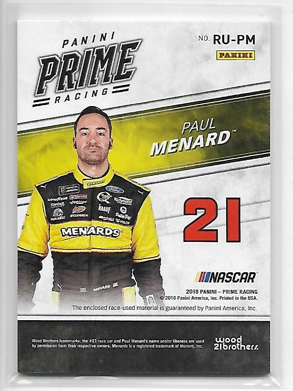 PAUL MENARD 2018 PANINI PRIME RACE USED SHEET METAL HOLO GOLD 11/25 | eBay