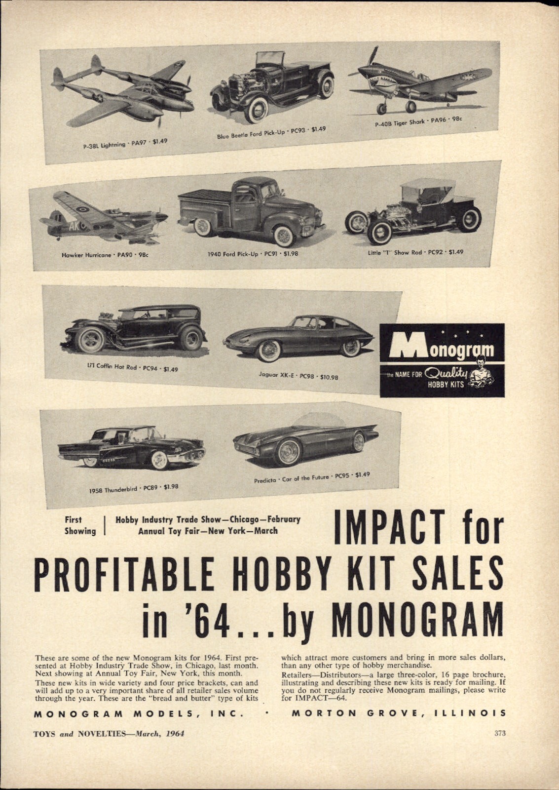 1964 PAPER AD Monogram Scale Model Jaguar XKE 1940 Ford Pick-up Hot Rod ...