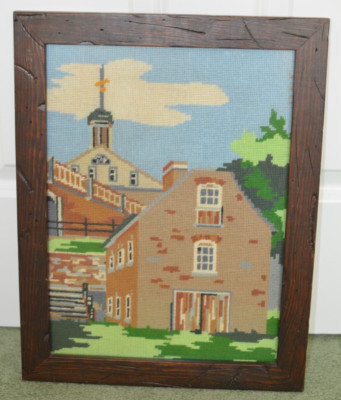 Frame Needlepoint~14x18~Bethlehem PA~Moravian Church~rustic wood~Hand ...