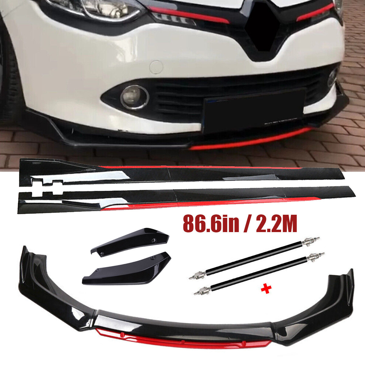 For Renault Clio MK2 Front Bumper Lip Spoiler Splitter Body Kit Glossy ...