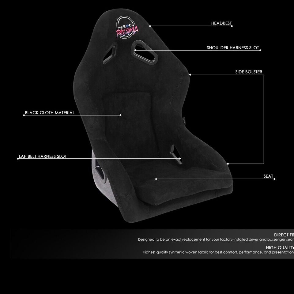 NRG Innovations Prisma Black Synthetic Suede Fixed Back Bucket Racing ...
