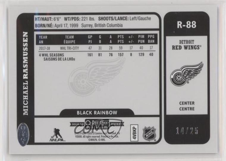2018-19 O-Pee-Chee Platinum Retro /25 Michael Rasmussen #R-88 Rookie RC ...