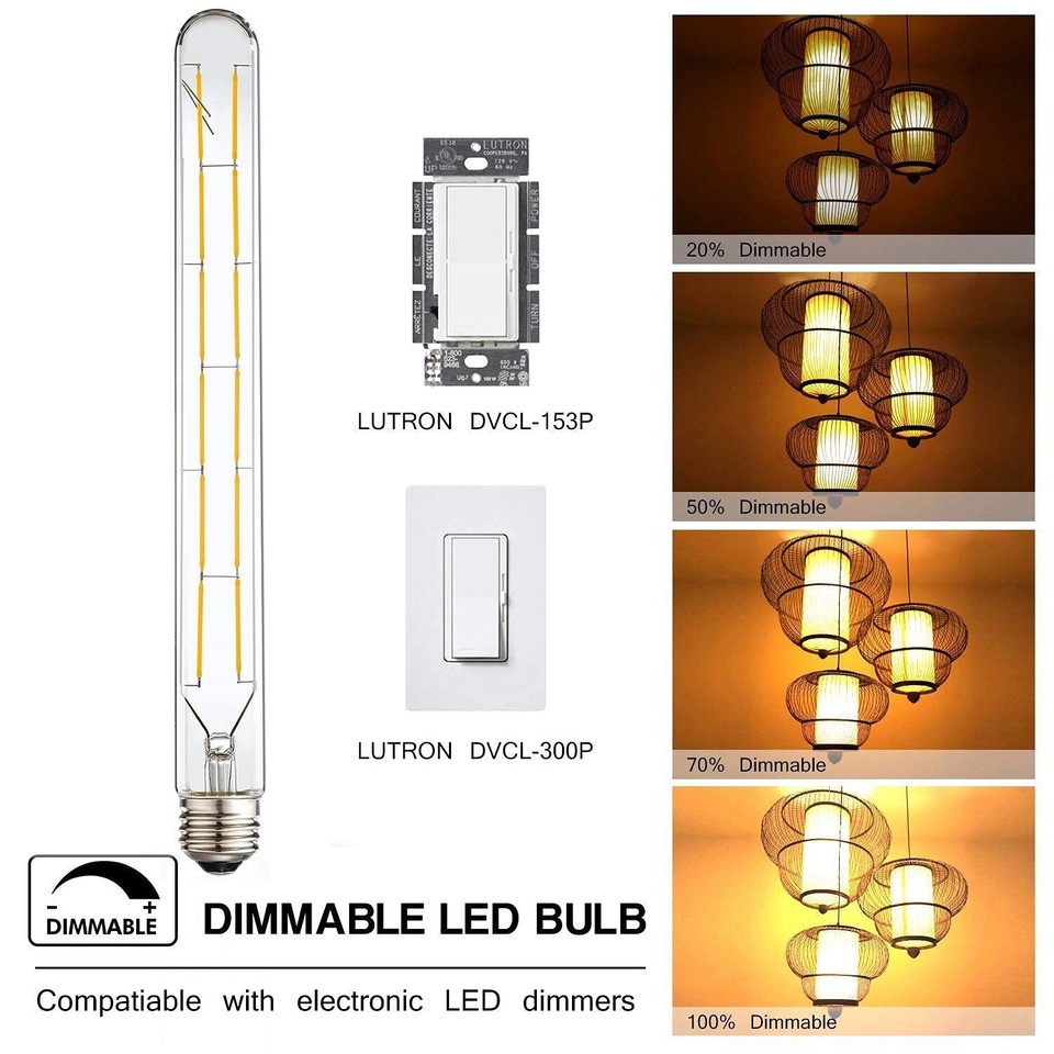 LED Tube Bulbs,T10 Tubular Edison Style LED Filament Bulb, 12W Dimmable ...
