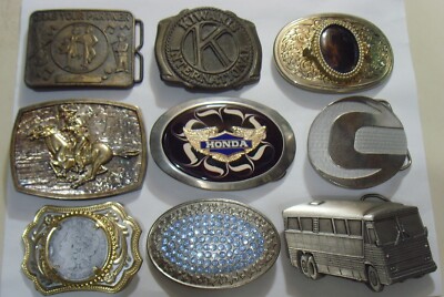 9 vintage western America assorted belt buckles lot old collection ...