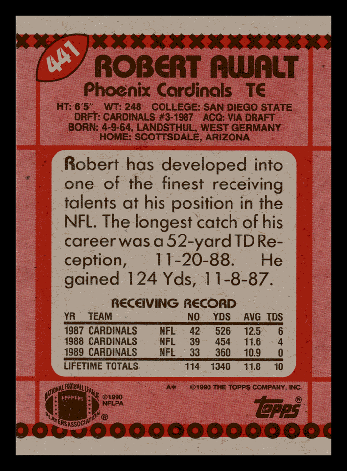 1990 Topps Robert Awalt Phoenix Cardinals #441 Centered Mint | eBay