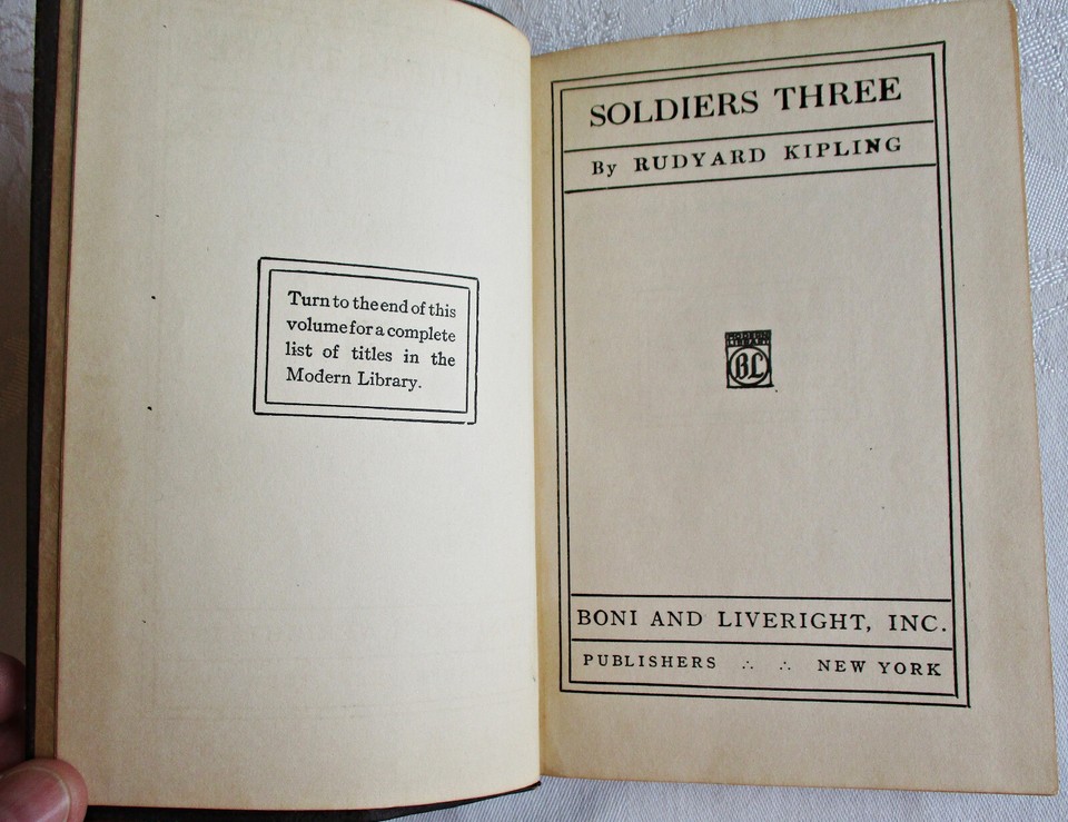 Soldiers Three Rudyard Kipling early Modern Library 1920s flexible leatherette | eBay