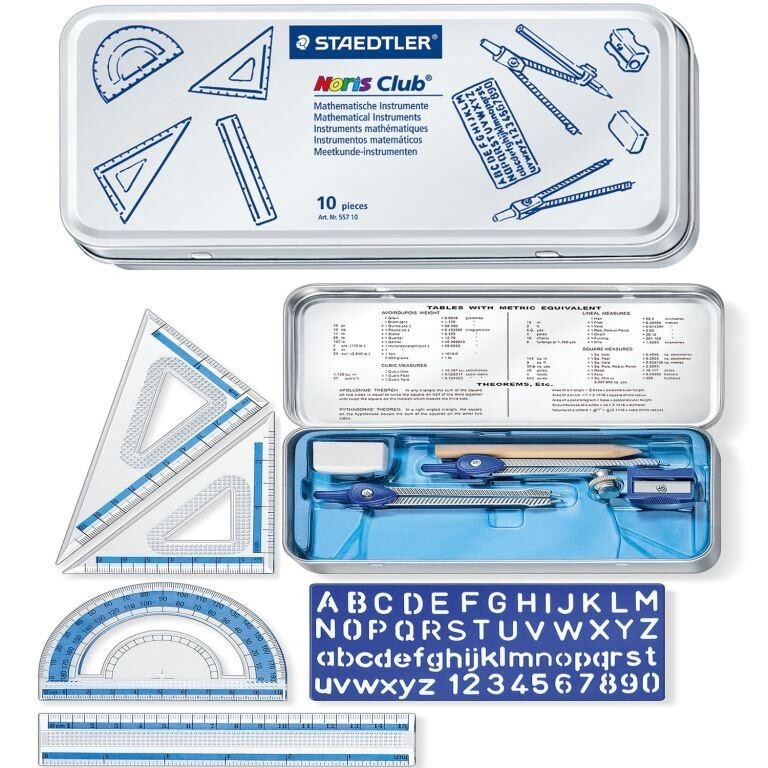 Set Staedtler Math Ruler Protractor Compass Piece Instruments School 10 ...