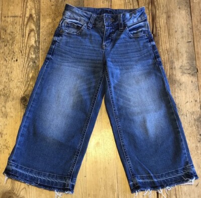 JUSTICE size 7 Girls Wide Leg Cropped Denim Blue Jeans Capris Raw ...