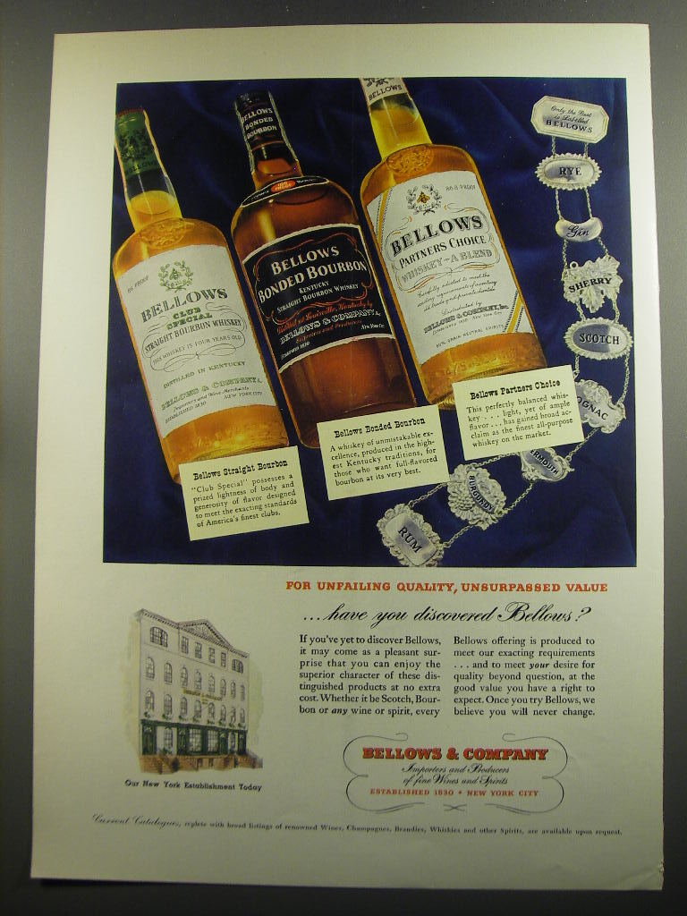 1952 Bellows Ad - Club Special, Bonded Bourbon and Partners Choice ...
