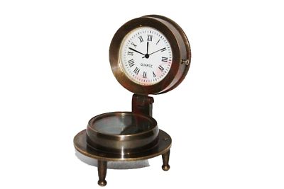 New Nautical Quartz Clock Compass on Tripod White Faced Brass Body AEs ...