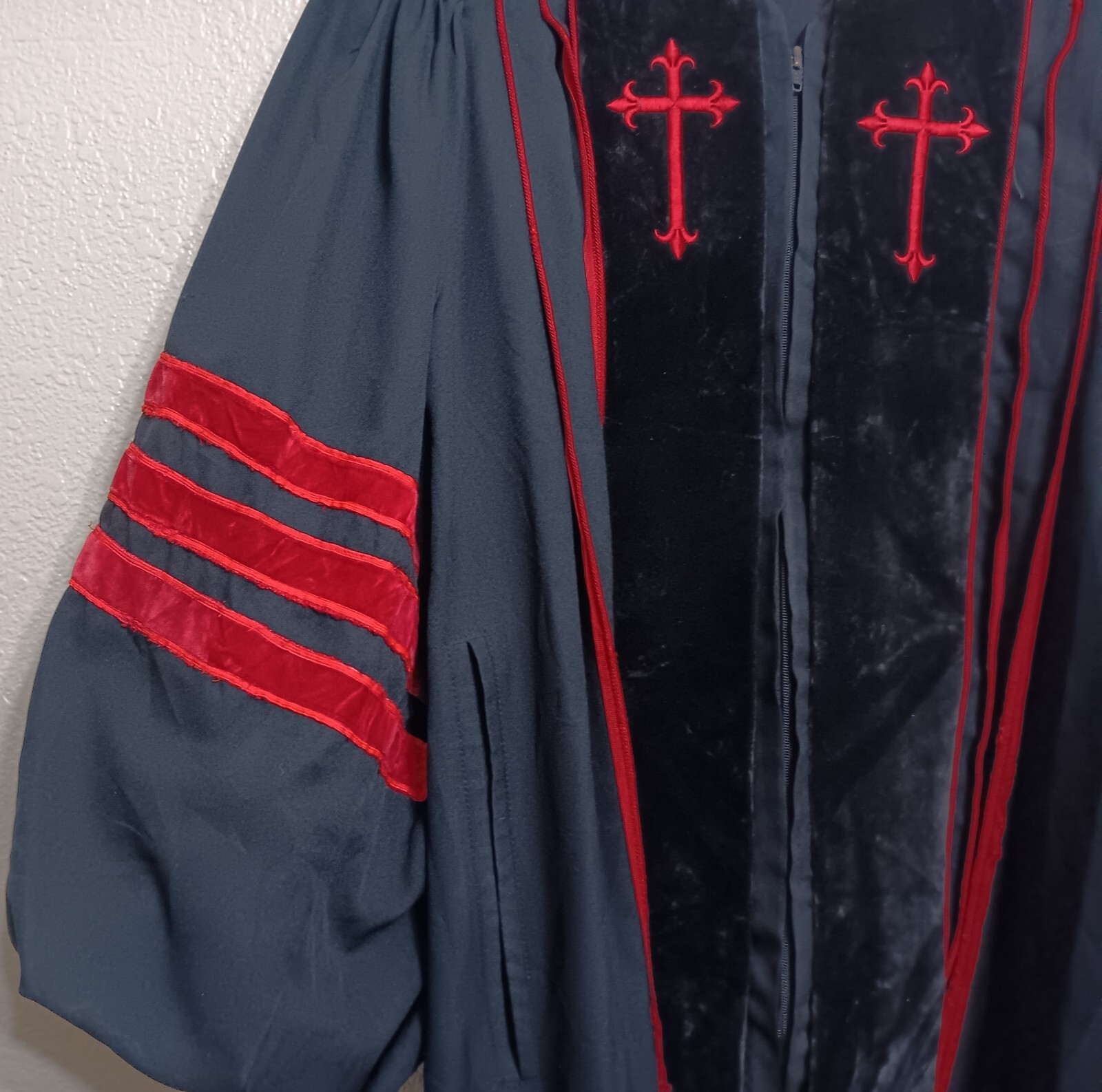 Murphy Robes Priest Clergy Black Red Zip Front Robe Velvet Trim | eBay