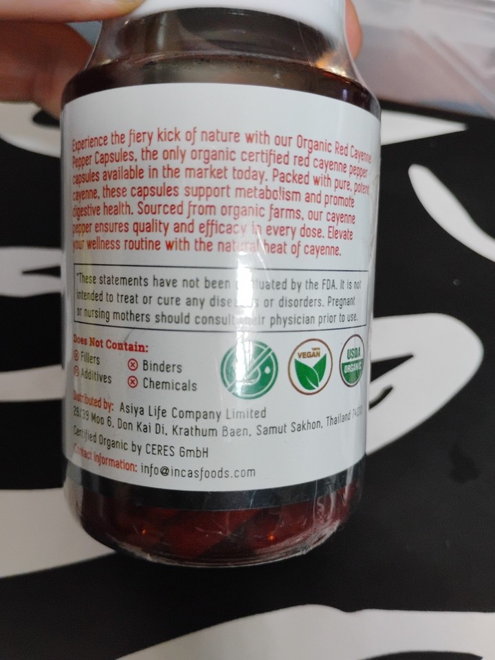 Organic Cayenne Pepper. 45,000 SHU. 500 mg. 120 Vegan Cap. New Incas ...