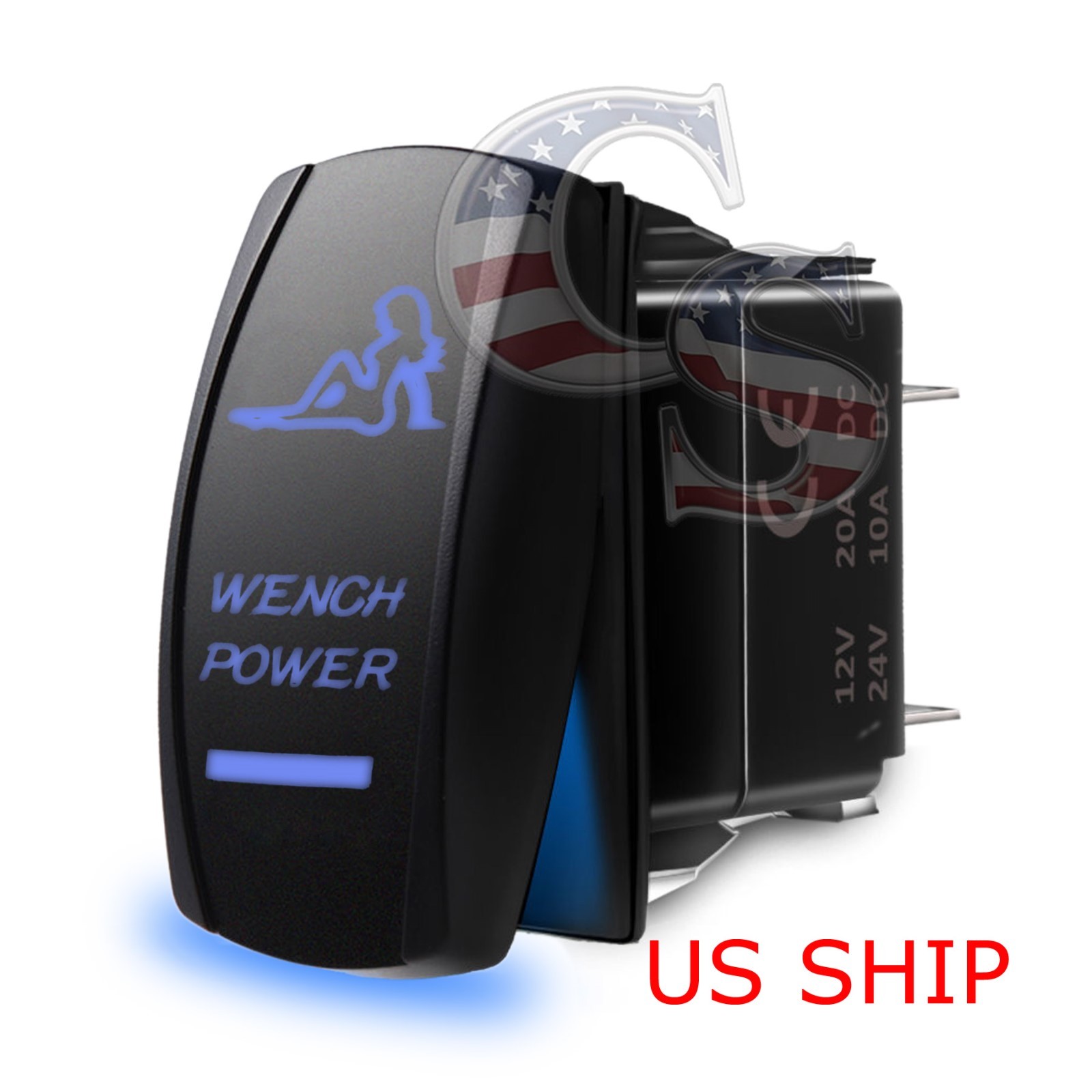 Blue Laser Etched Sexy Wench LED 12V 20A 10A 5-pin Rocker Toggle Switch ...