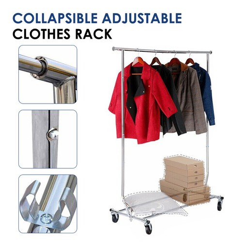 Collapsible Adjustable Single Rail Rolling Garment Cloth Coat Rack ...