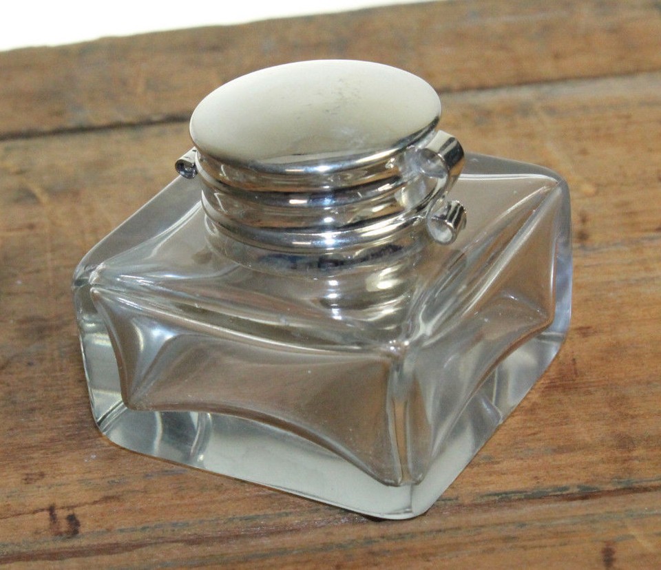 Vintage Antique Style Square Clear Glass Inkwell Bottle ink | eBay