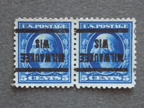 (1) USED PAIR OF INVERTED PRECAN. stamps W/A, MILWAUKE, WISC PC-5 C ...