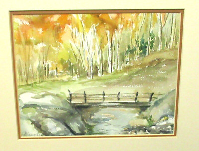 BLANEY BRIDGE OVER THE RIVER ORIGINAL WATERCOLOR LANDSCAPE PAINTING ...