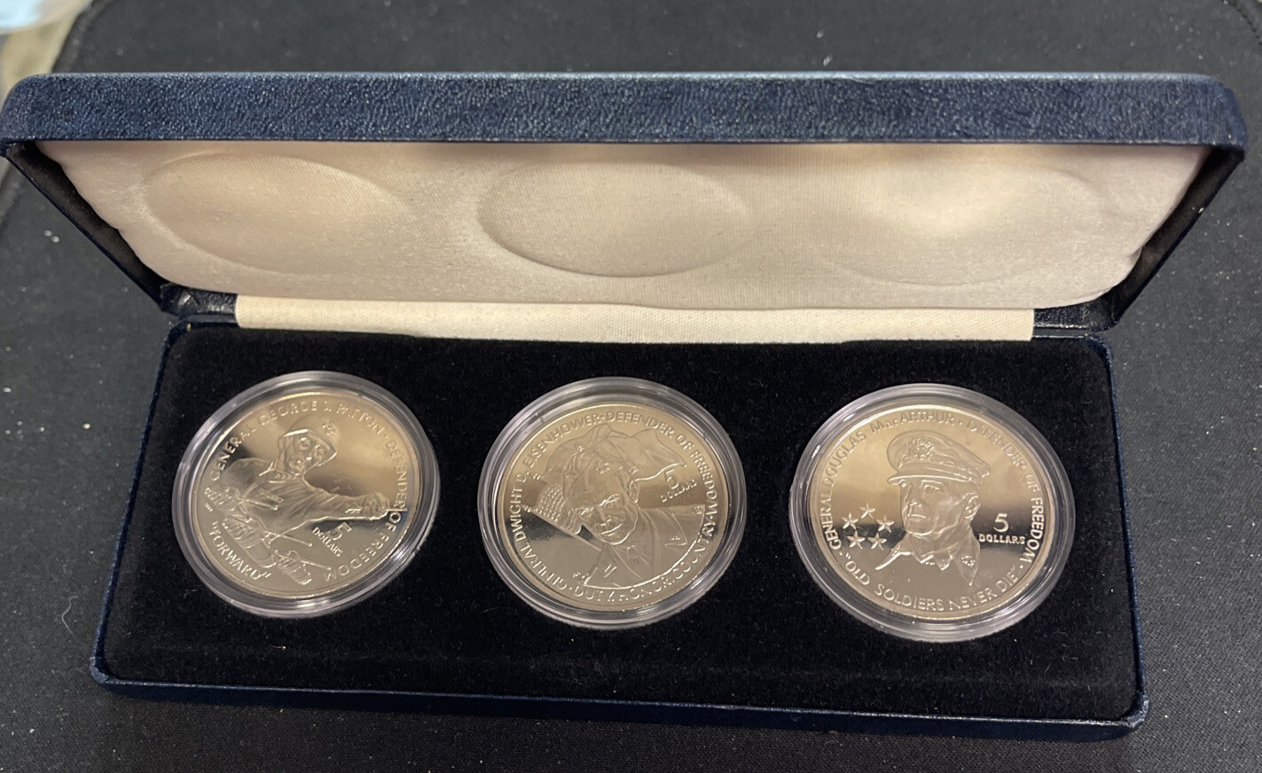 3 COIN SET - NIUE 5 DOLLAR - MACARTHUR, EISENHOWER, PATTON WWII ...