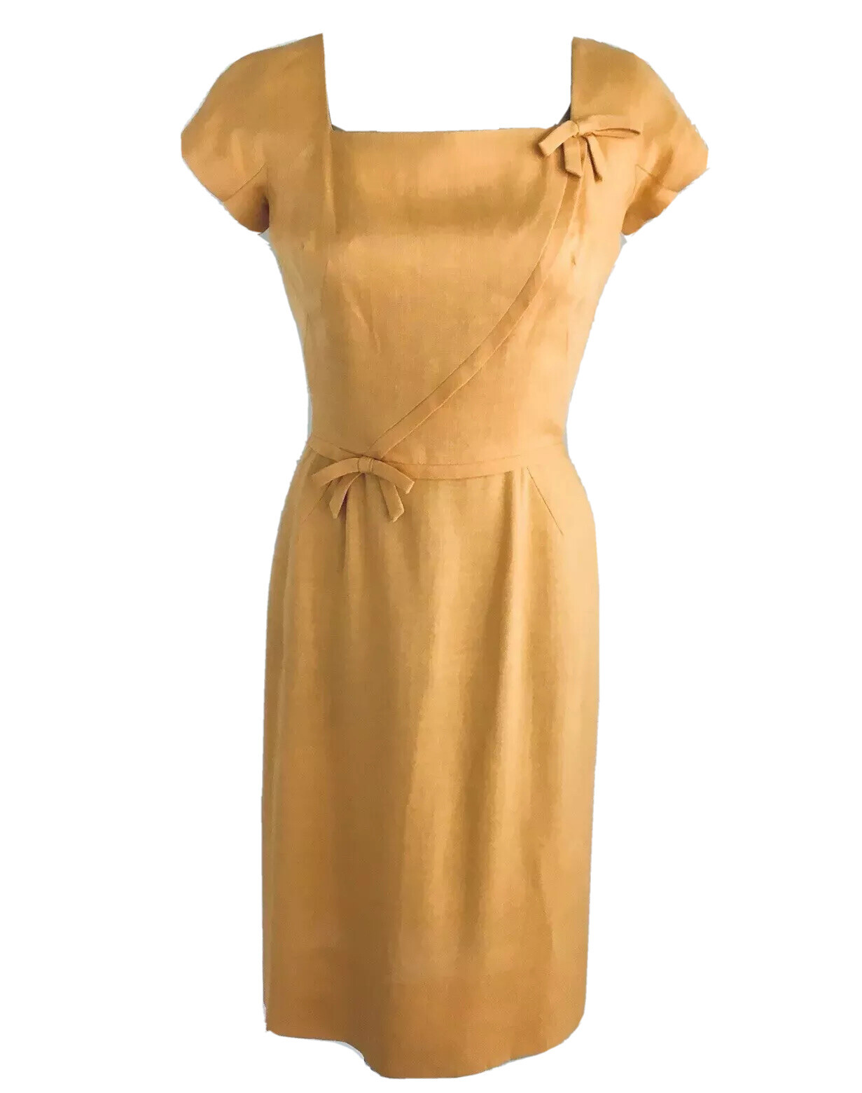 50s 60s Gold Sheath Secretary Dress S Jackie Onassis … - Gem