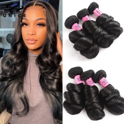 UNice Peruvian Loose Wave 1-3 Bundles Virgin Human Hair Extensions ...