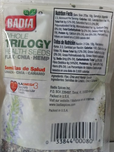 2 Bags Badia®Whole Trilogy Seeds Flax, Chia & Hemp Health Seed 1.5 oz ...