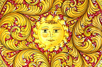 Yellow sun Sicilian Sicily Italy floral ceramic tile mural backsplash ...