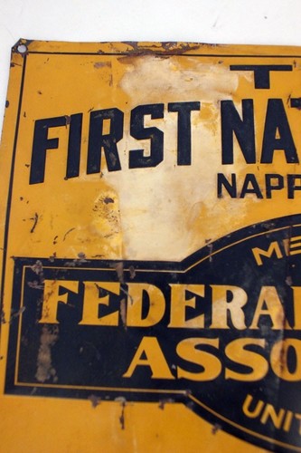 Vtg 1920s 1930s Nappanee Indiana IN First National Bank Tin Sign ...