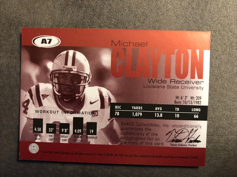 Michael Clayton autographed Football Card LSU Tigers 2004 SAGE Bronze ...